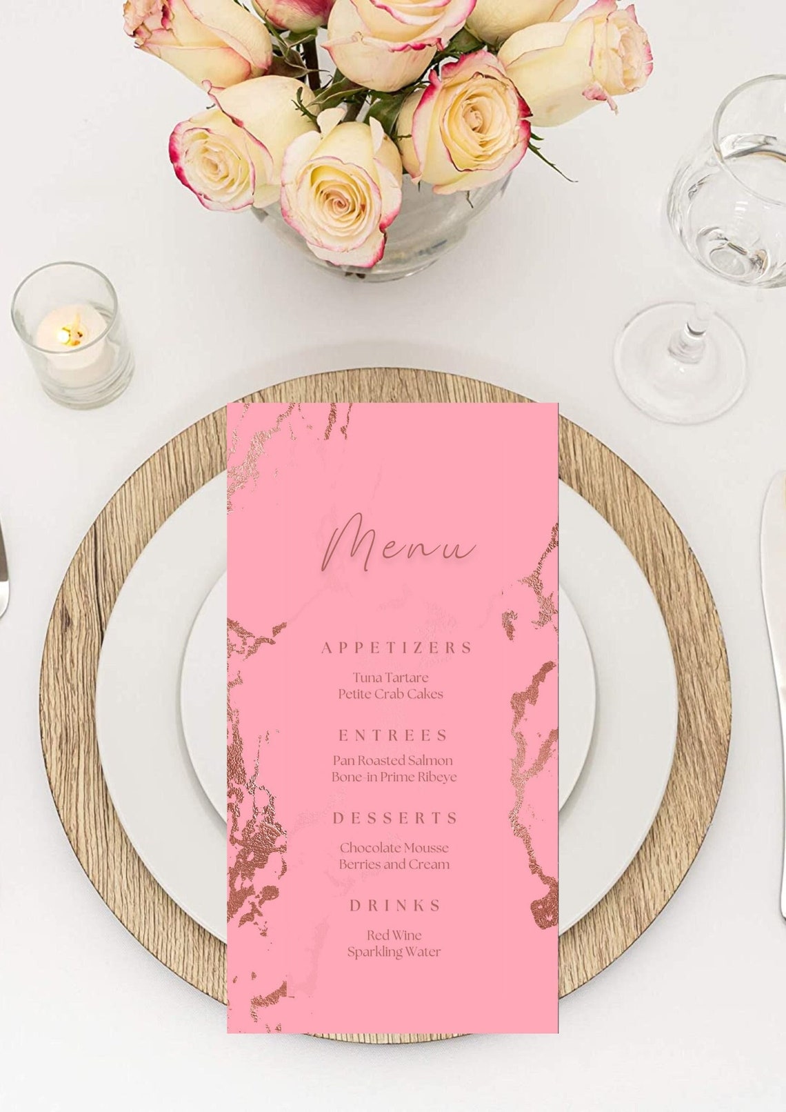 Editable Pink Menu Card Template Marble Design Luxury Menu - Etsy