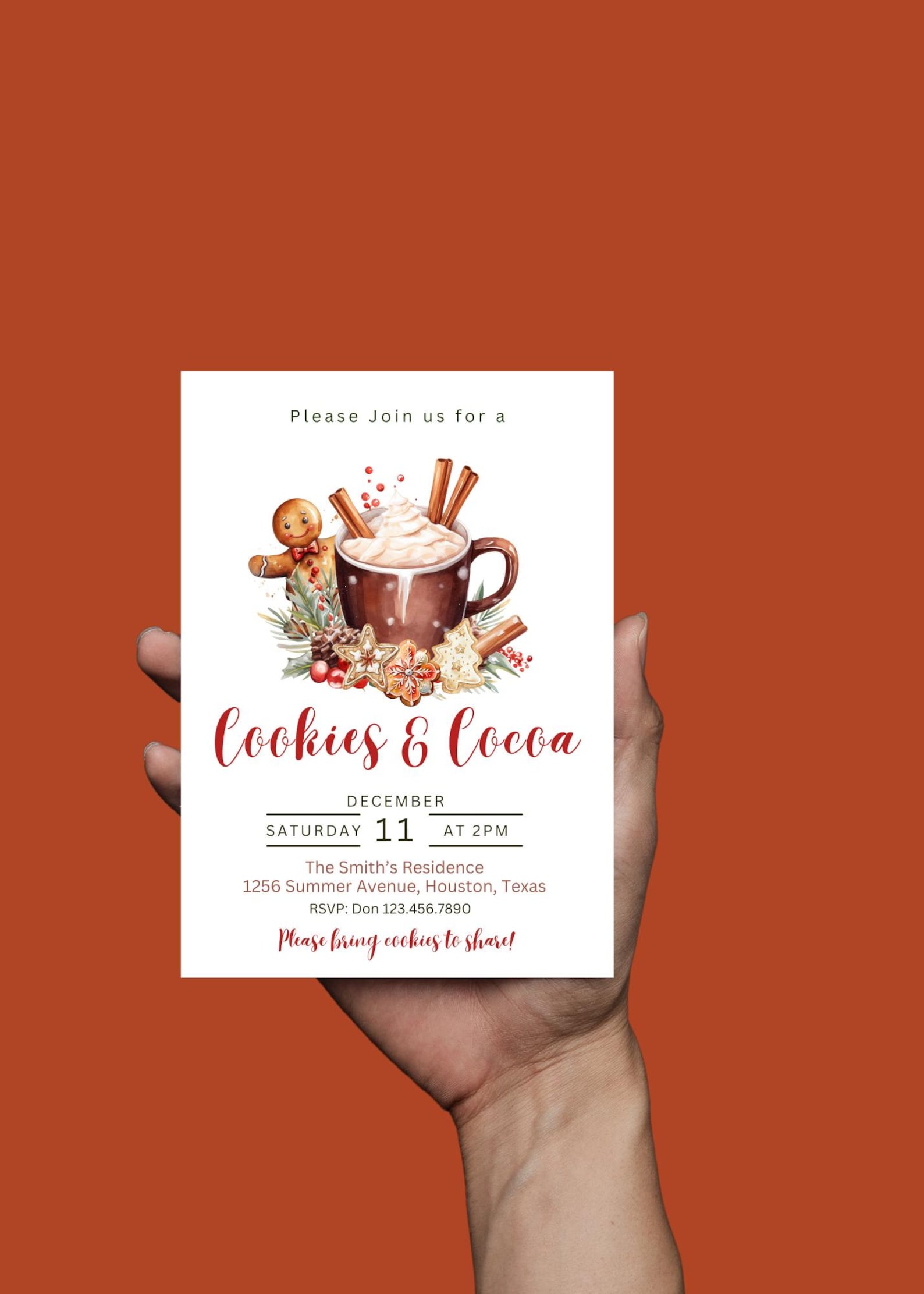 Editable Cookies and Cocoa Invitation, Digital or Printable Invitation ...