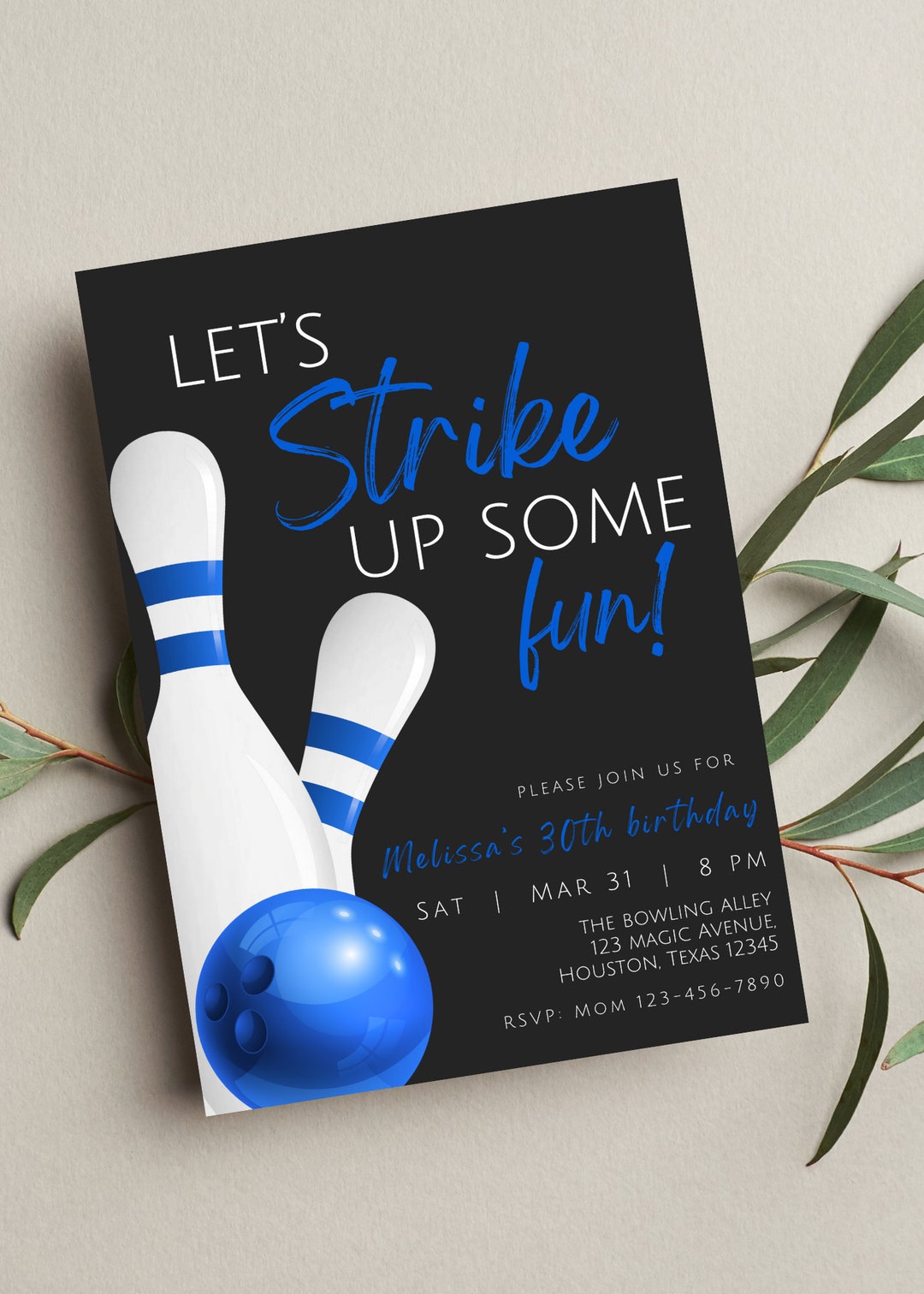 Editable Bowling Invitation, Let's Strike up Some Fun, Birthday Bowling ...