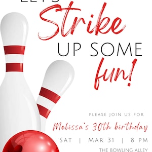Editable Bowling Birthday Invitation, Let's Strike up Some Fun ...