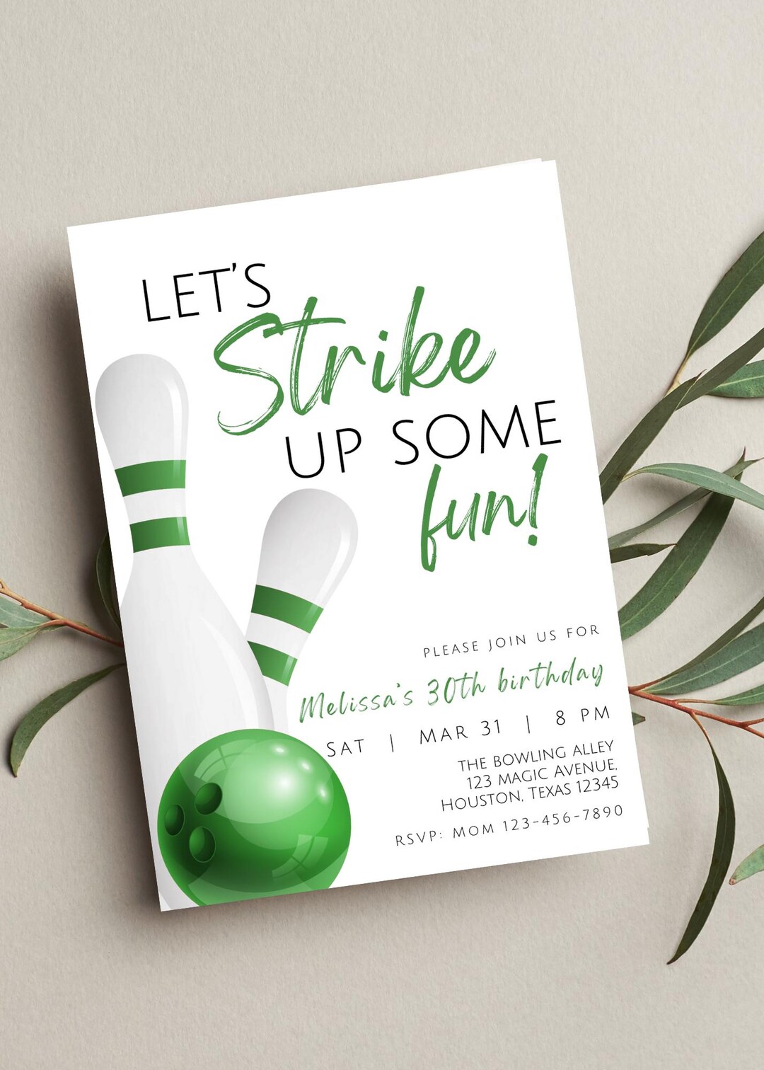 Editable Bowling Invitation, Let's Strike up Some Fun, Birthday Bowling ...
