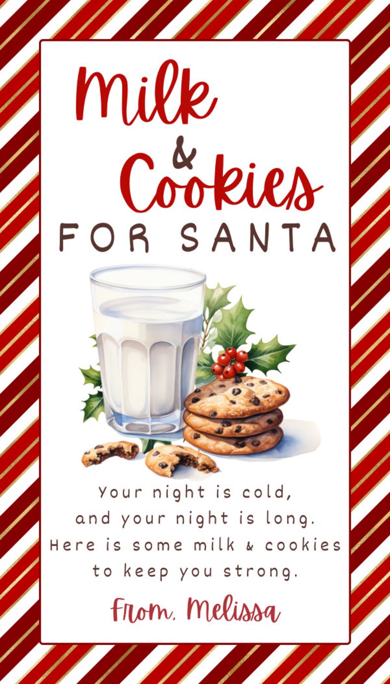 Editable Milk and Cookies for Santa Tag, Instant Download, Printable ...