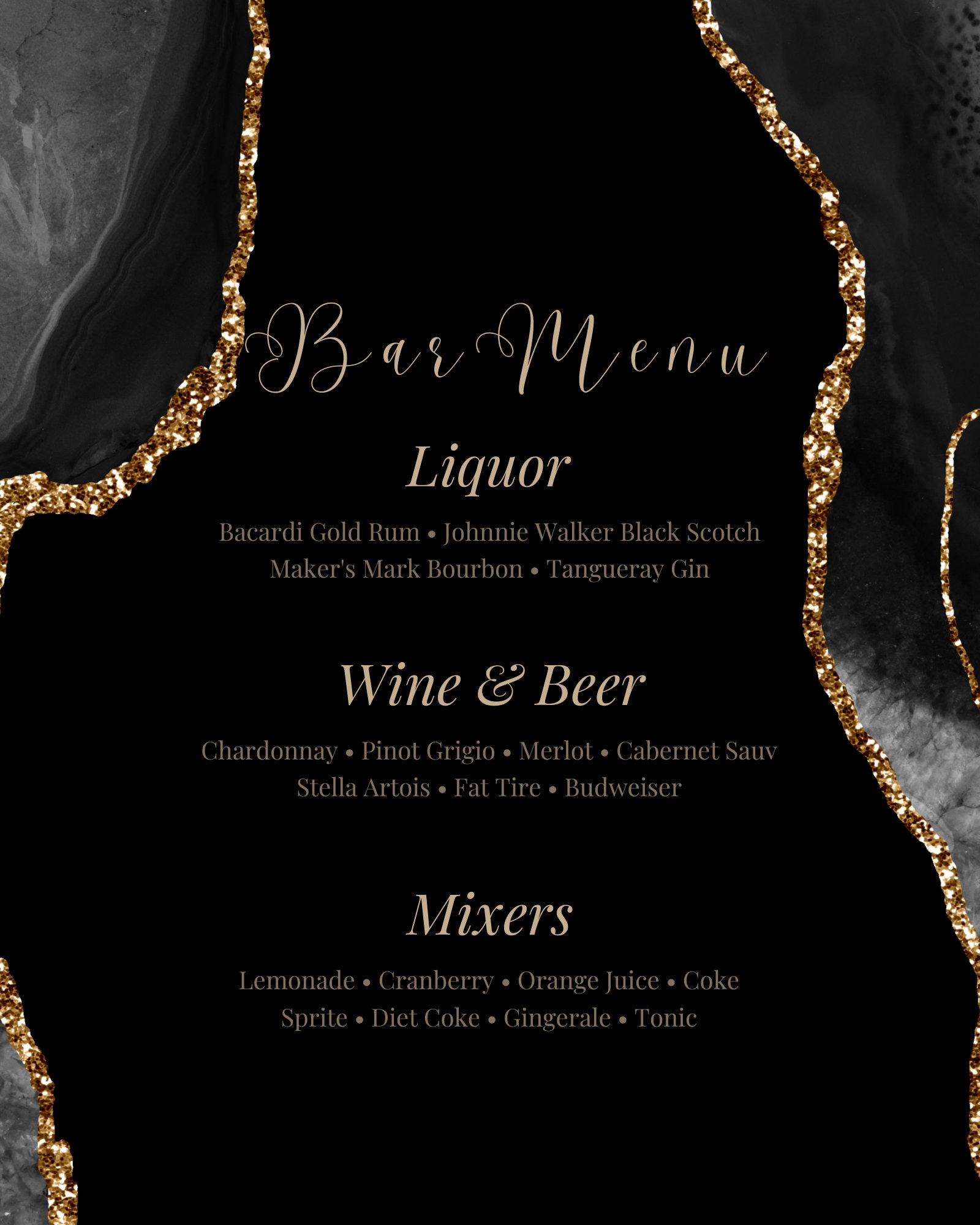 Editable Black and Gold Bar Menu Card Template Full Size - Etsy