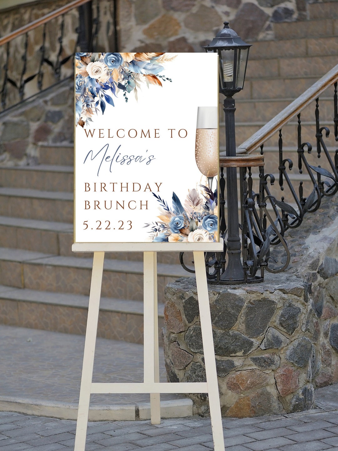 Editable Blue Boho Brunch Welcome Sign, Pampas, Boho Floral, Bridal ...