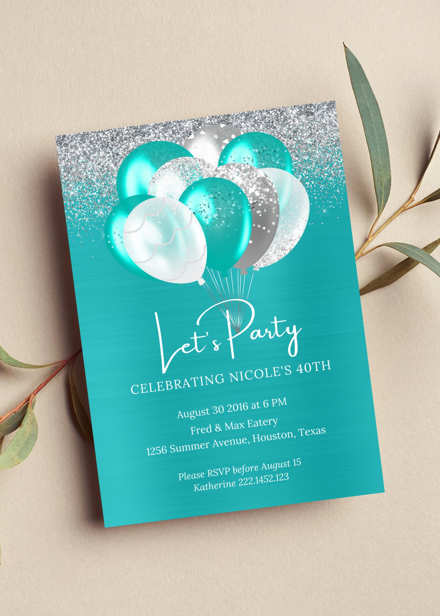 Turquoise Birthday Invitations
