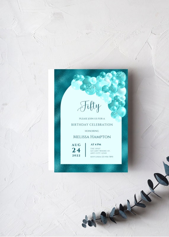 Editable Teal Birthday Invitation Teal Balloon Arch Invite - Etsy