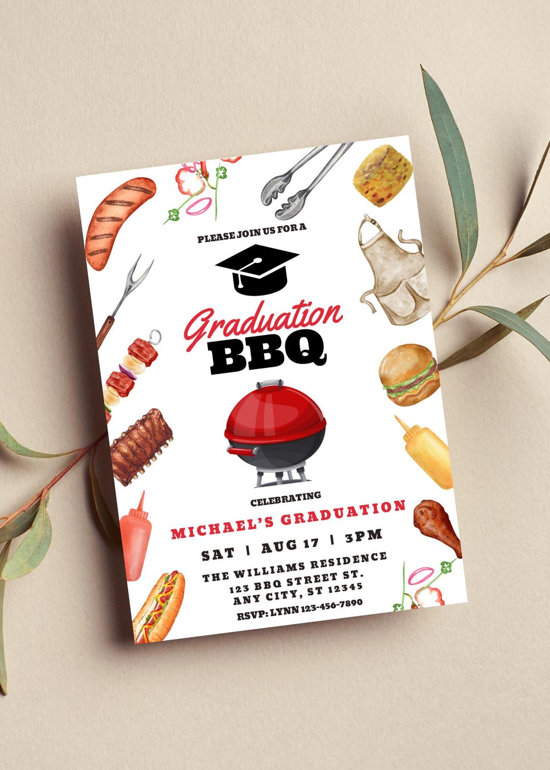 Editable BBQ Graduation Invitation, Graduation Party Cookout, Printable ...