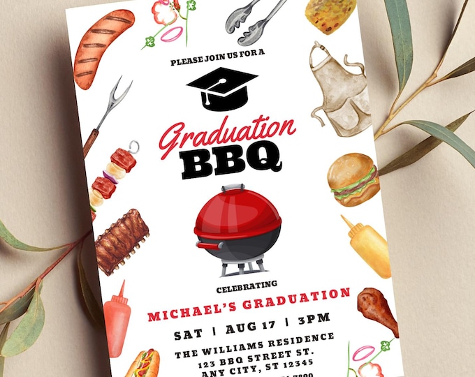 Editable Graduation BBQ Invitation Template With Photo (DIY Corjl) # ...