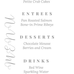 Editable Menu Card Template, White and Silver Menu Cards, Birthday ...