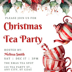 Editable Christmas Tea Party Invitation Printable or Digital Invitation ...