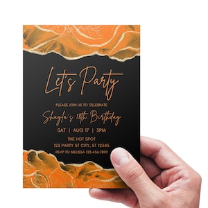 Editable Orange and Black Birthday Invitation, Let's Party, Printable ...