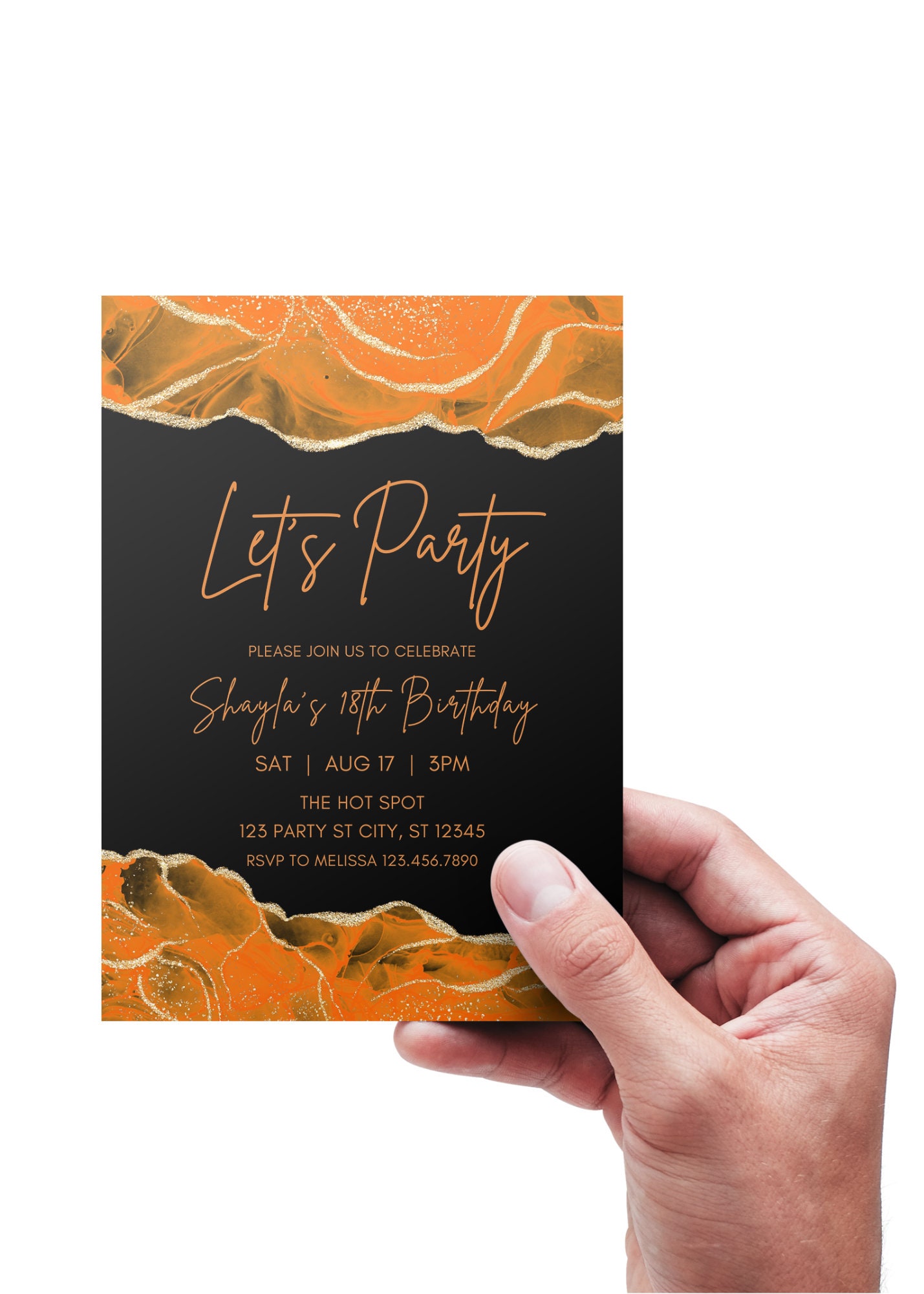 Editable Orange and Black Birthday Invitation, Let's Party, Printable ...