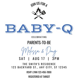 Editable Baby Q Baby Shower Invitation, Cookout, Barbeque, Blue Baby ...