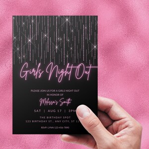 Editable Girls Night Out Invitation Template, Pink Neon Printable Party ...