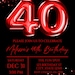 Editable 40th Birthday Invitation, Red and Black Invitation, Red 40 ...
