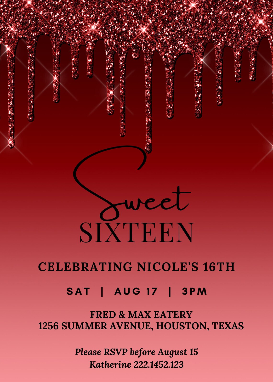 Editable Sweet 16 Birthday Invitation Red and Black - Etsy