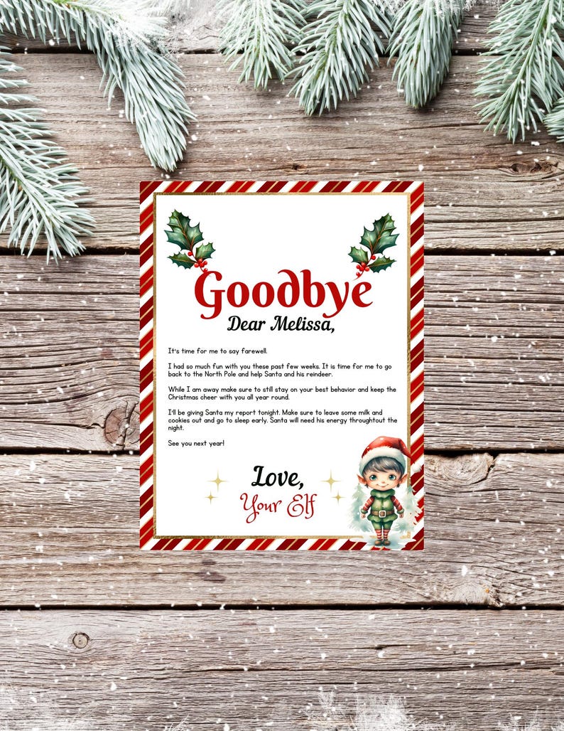 Elf Goodbye Letter Template, Christmas Departure Note, Editable - Etsy