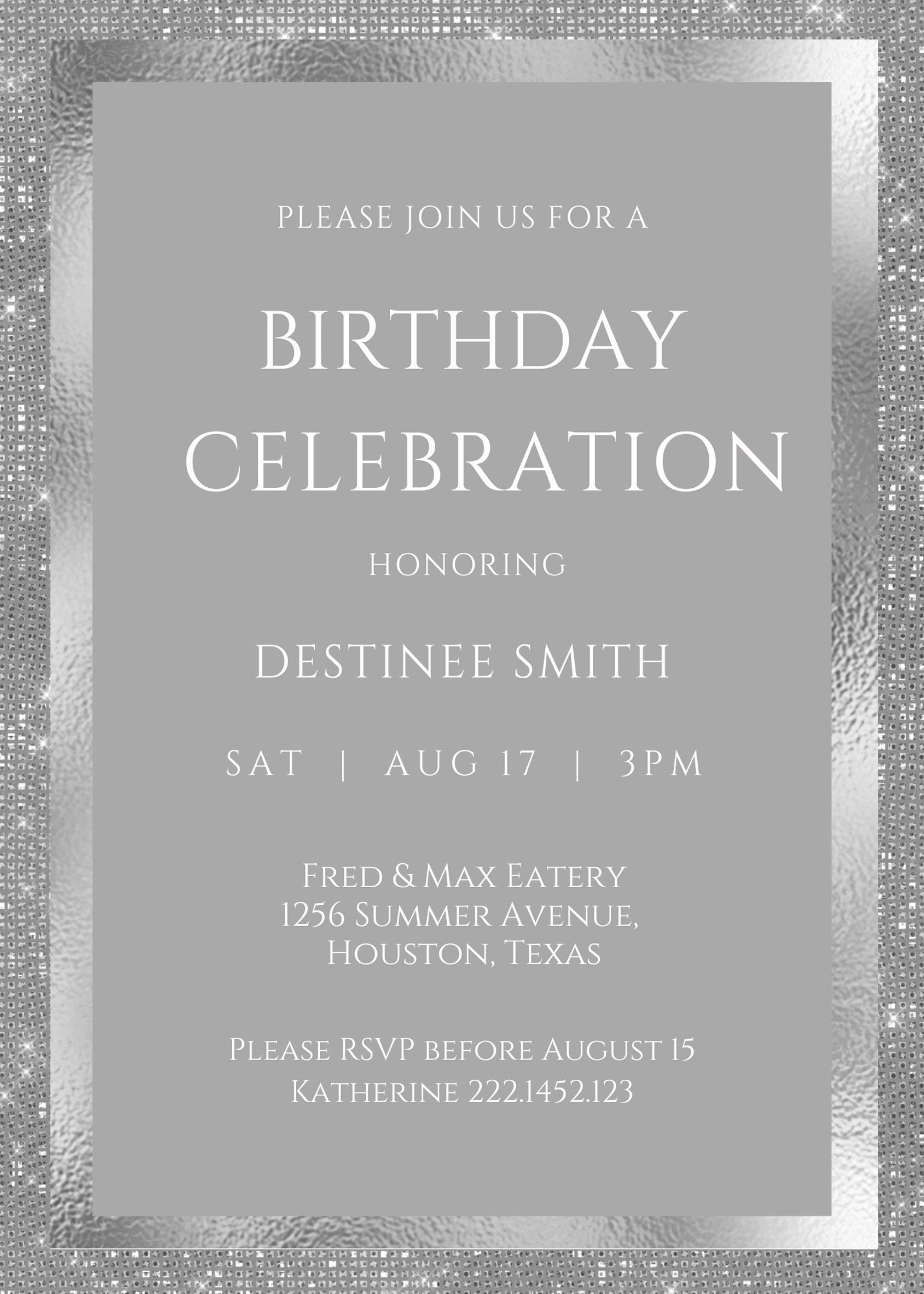 Editable Silver Birthday Celebration Invitation Silver - Etsy