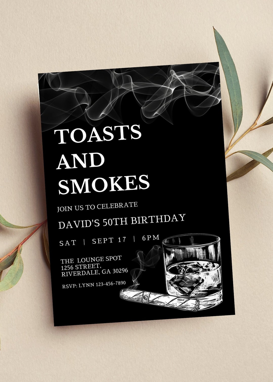 Editable Toasts and Smokes Invitation, Men Invitation, Adult Invite ...