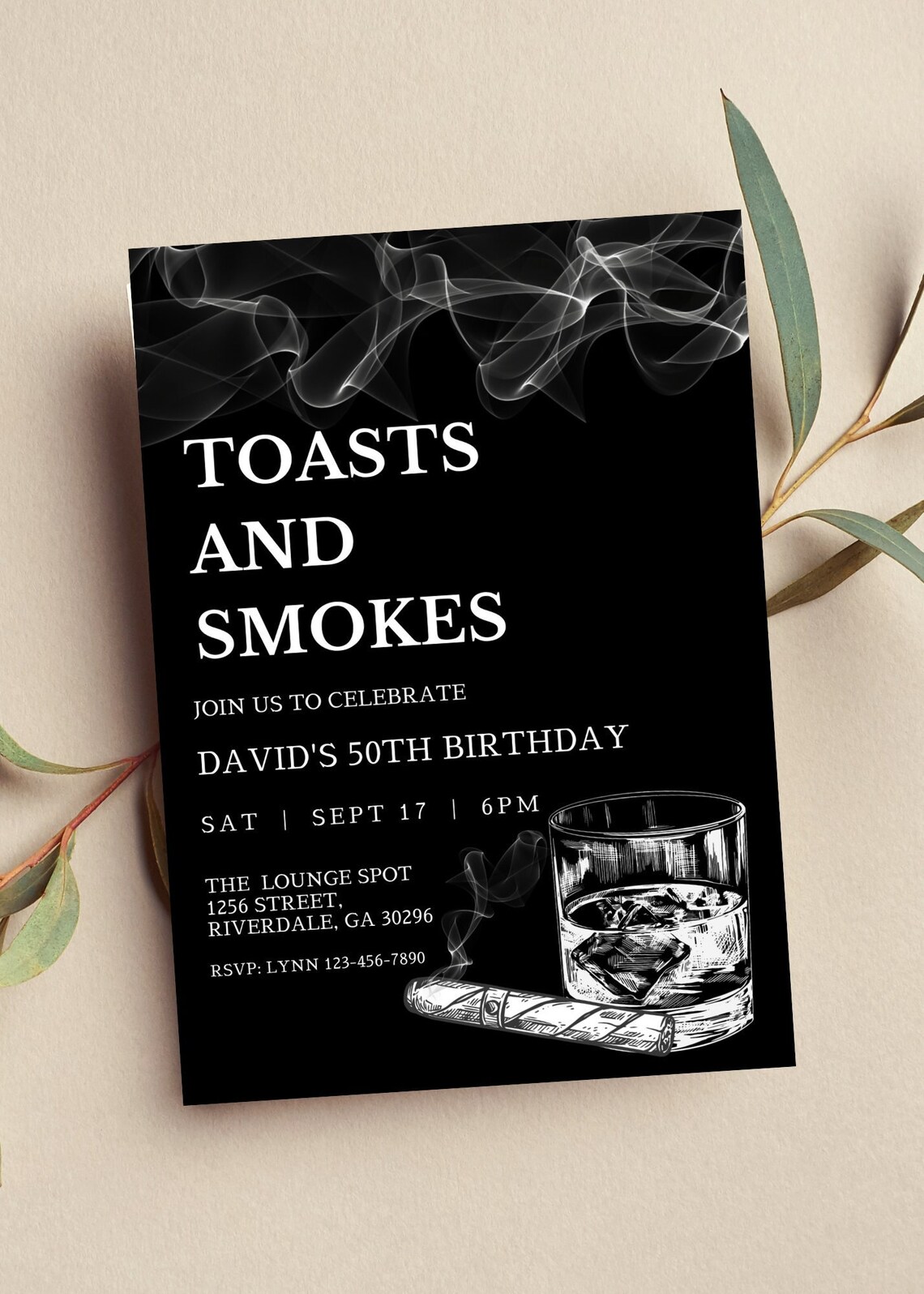 Editable Toasts and Smokes Invitation Men Invitation Adult - Etsy