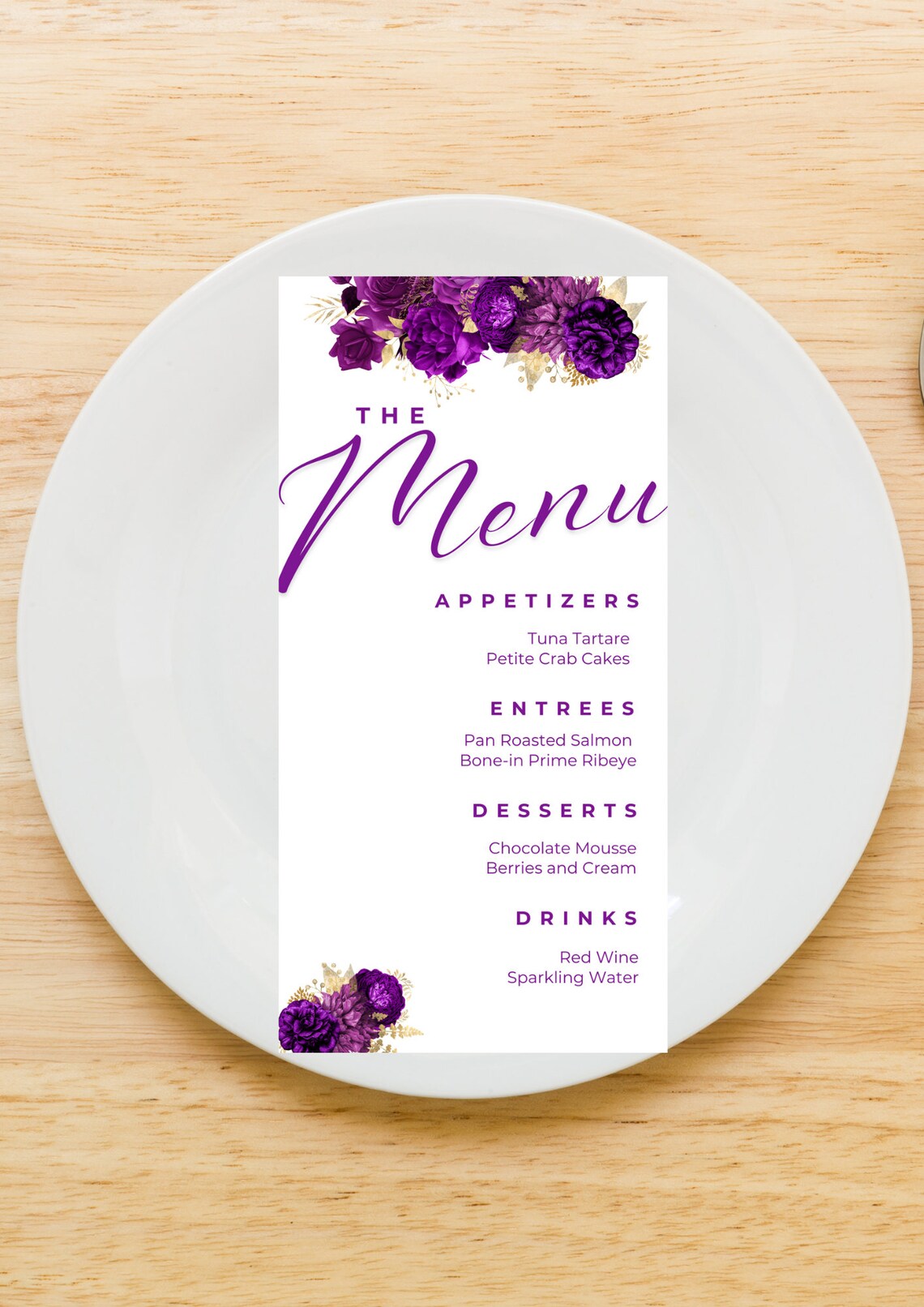 Editable Menu Card Template Purple and Gold Menu Card - Etsy Australia