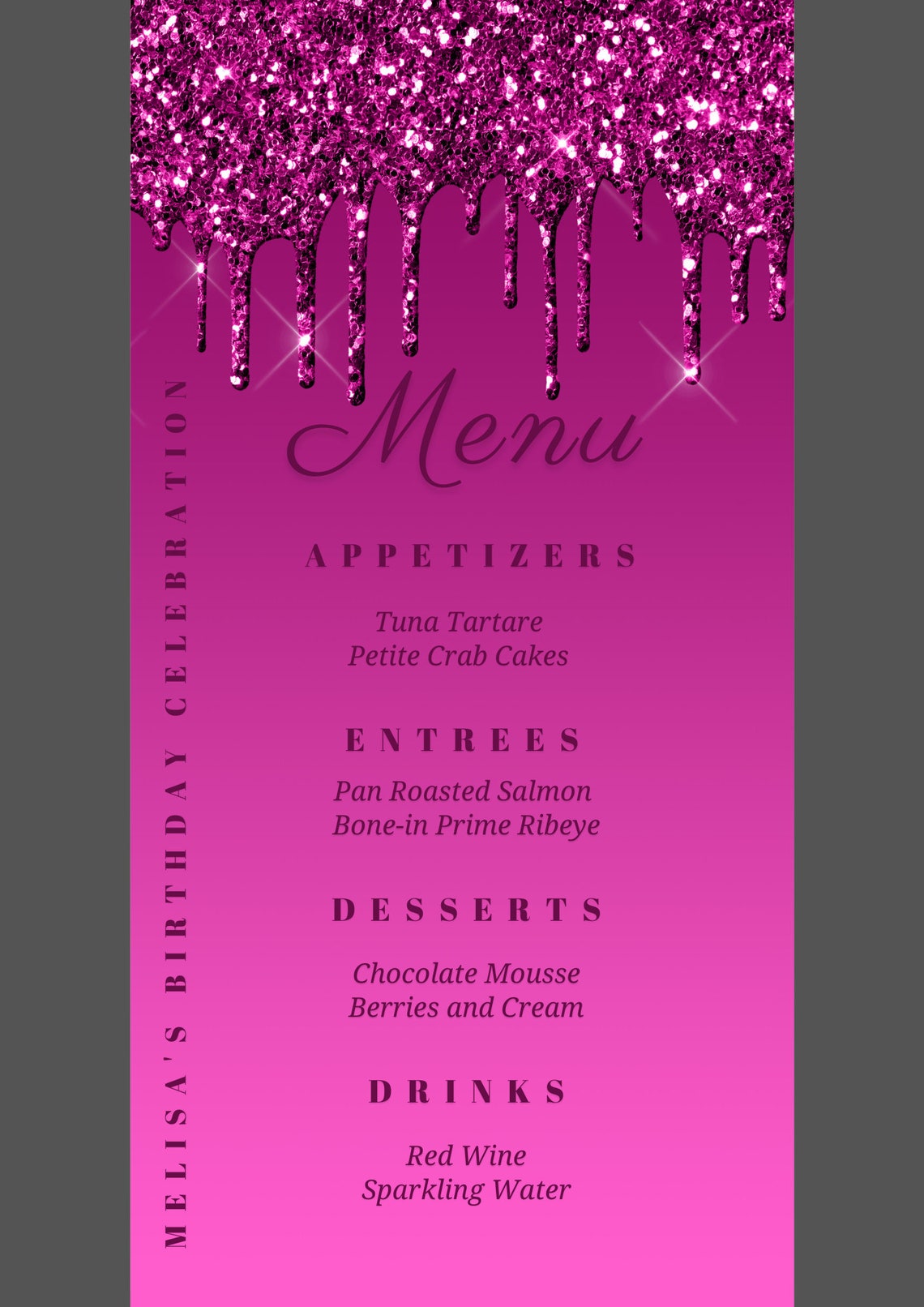 Editable Fuchsia Menu Card Template Fuchsia Glitter Drip Menu - Etsy