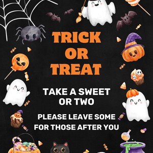 Editable Halloween Candy Bowl Sign, Trick or Treat Porch Sign, No More ...