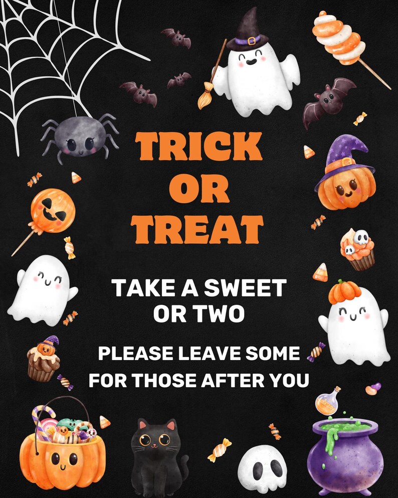 Editable Halloween Candy Bowl Sign, Trick or Treat Porch Sign, No More ...