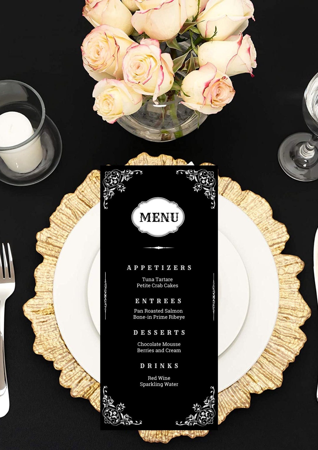 Editable Black and White Menu Card Template, Vintage, Whiskey Label ...