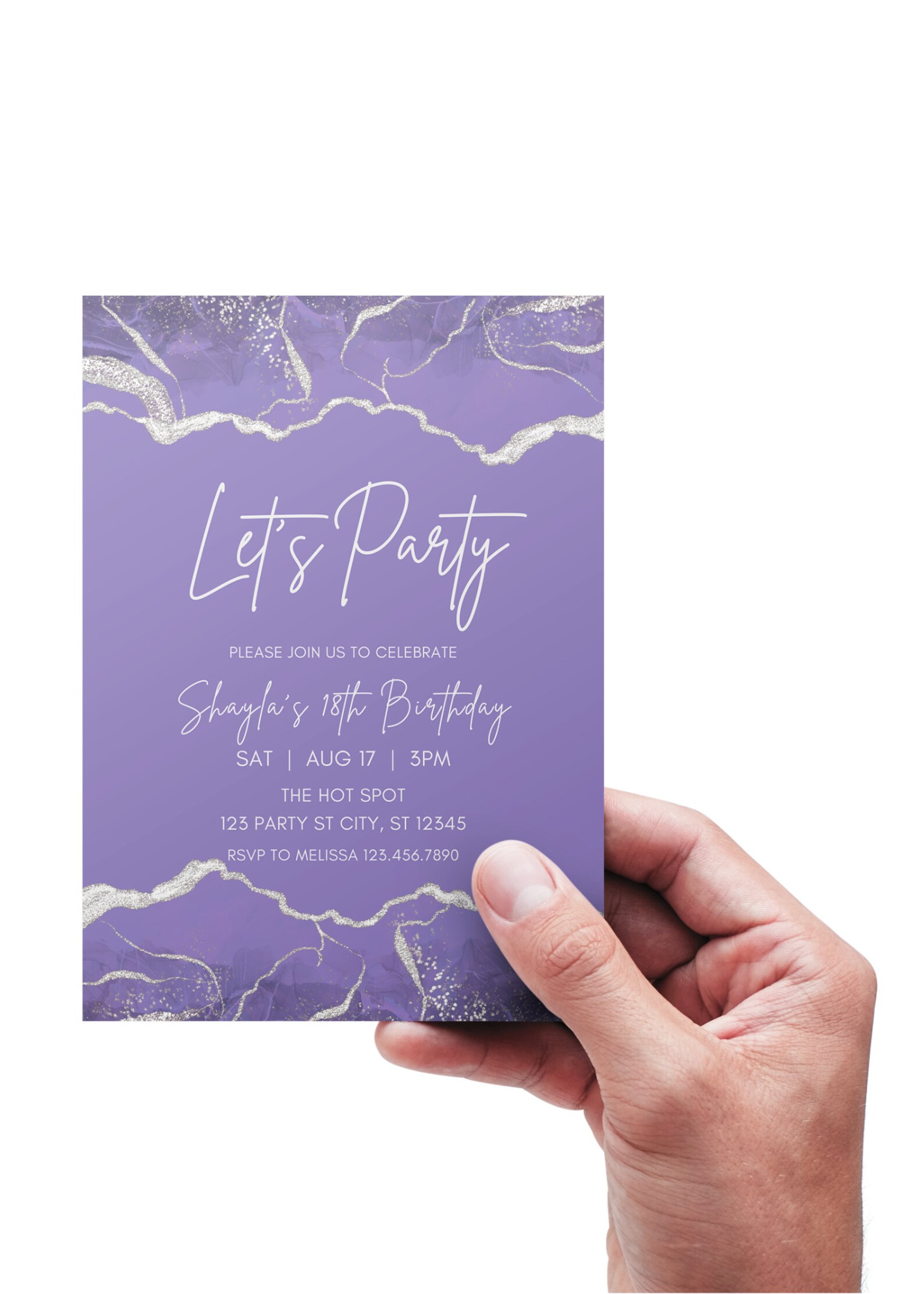 Editable Let's Party Invitation, Lavender and Silver, Purple, Printable ...
