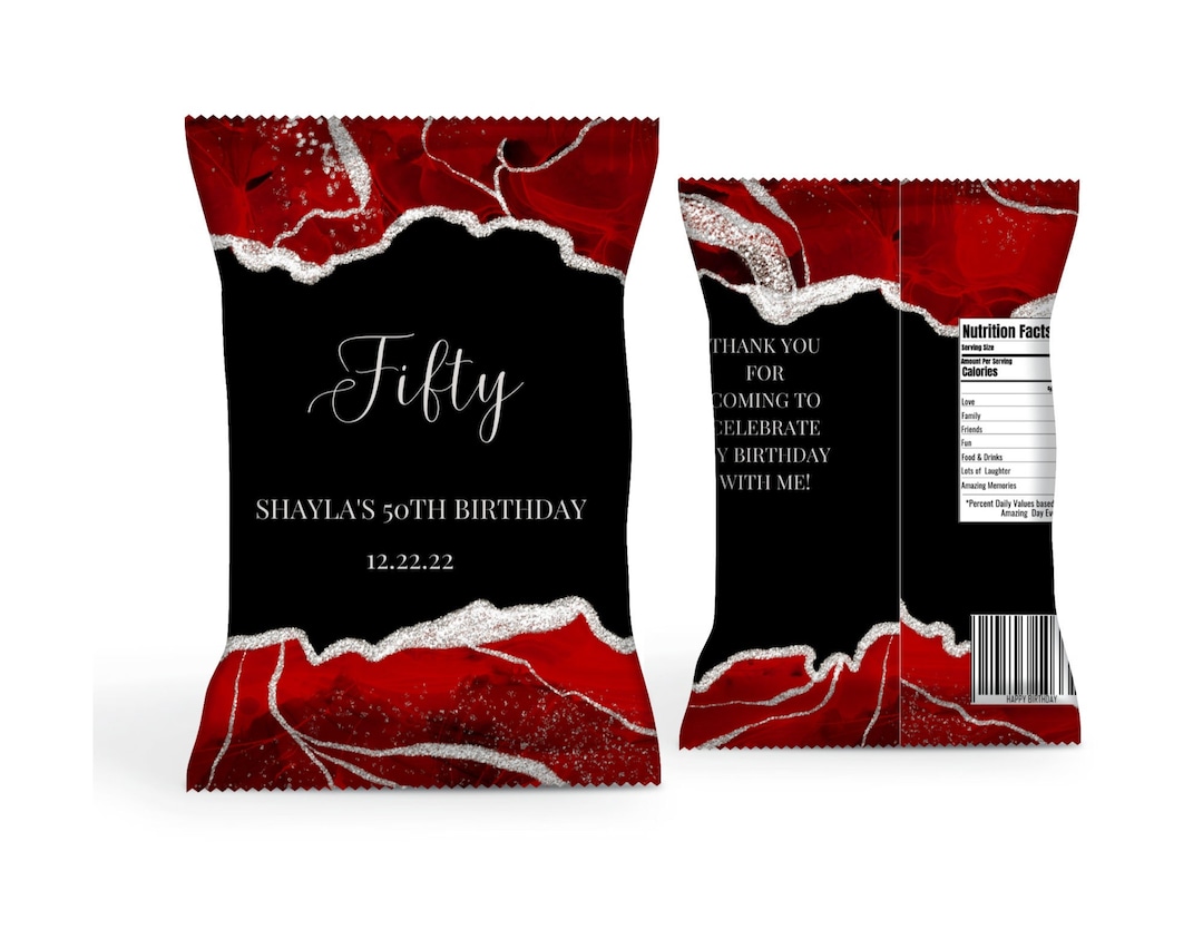 Editable Birthday Chip Bag, Red and Silver Chip Bag, Party Decor, Party ...