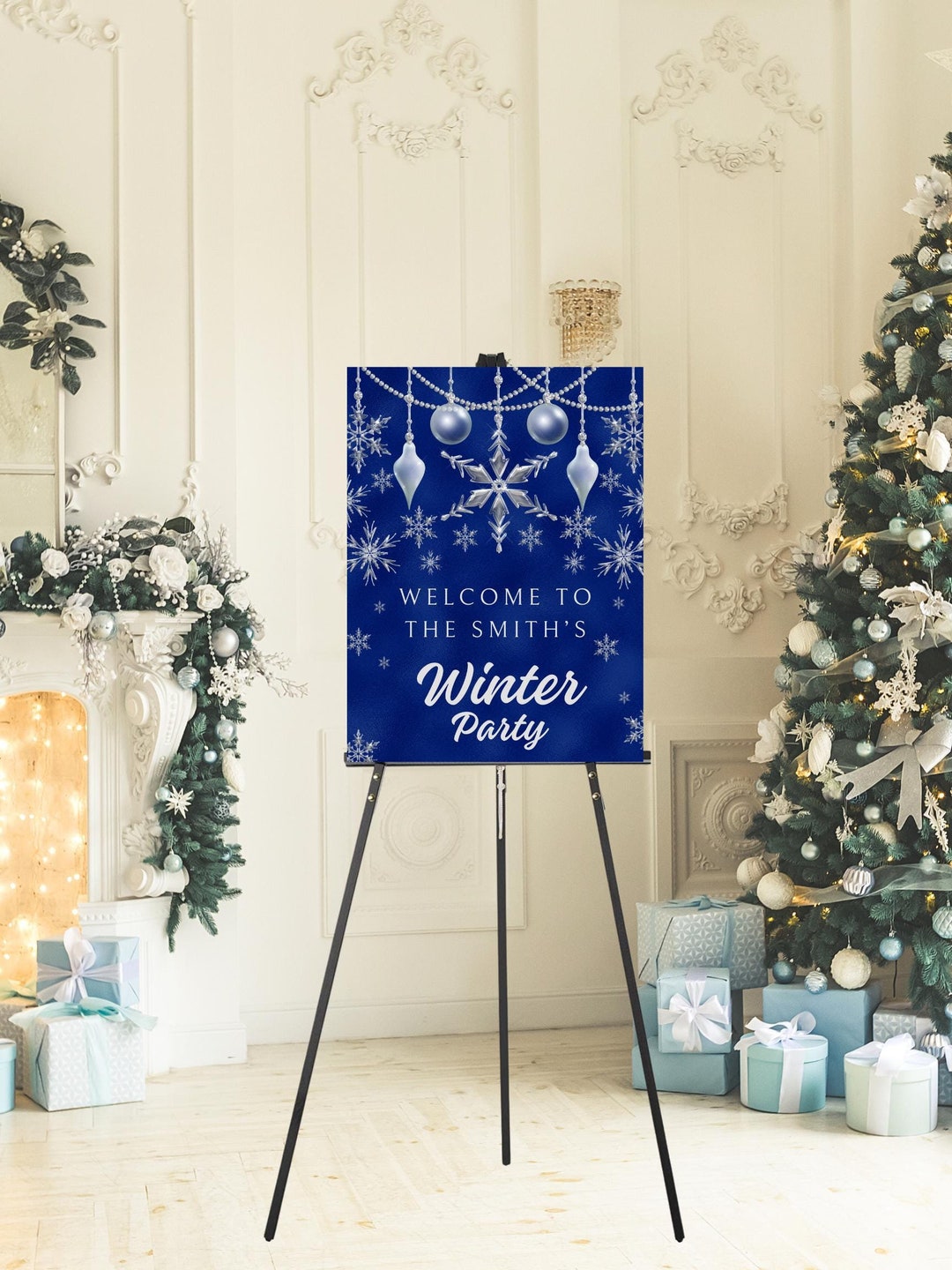 Editable Winter Party Welcome Sign Snowflake Holiday Party Entrance ...
