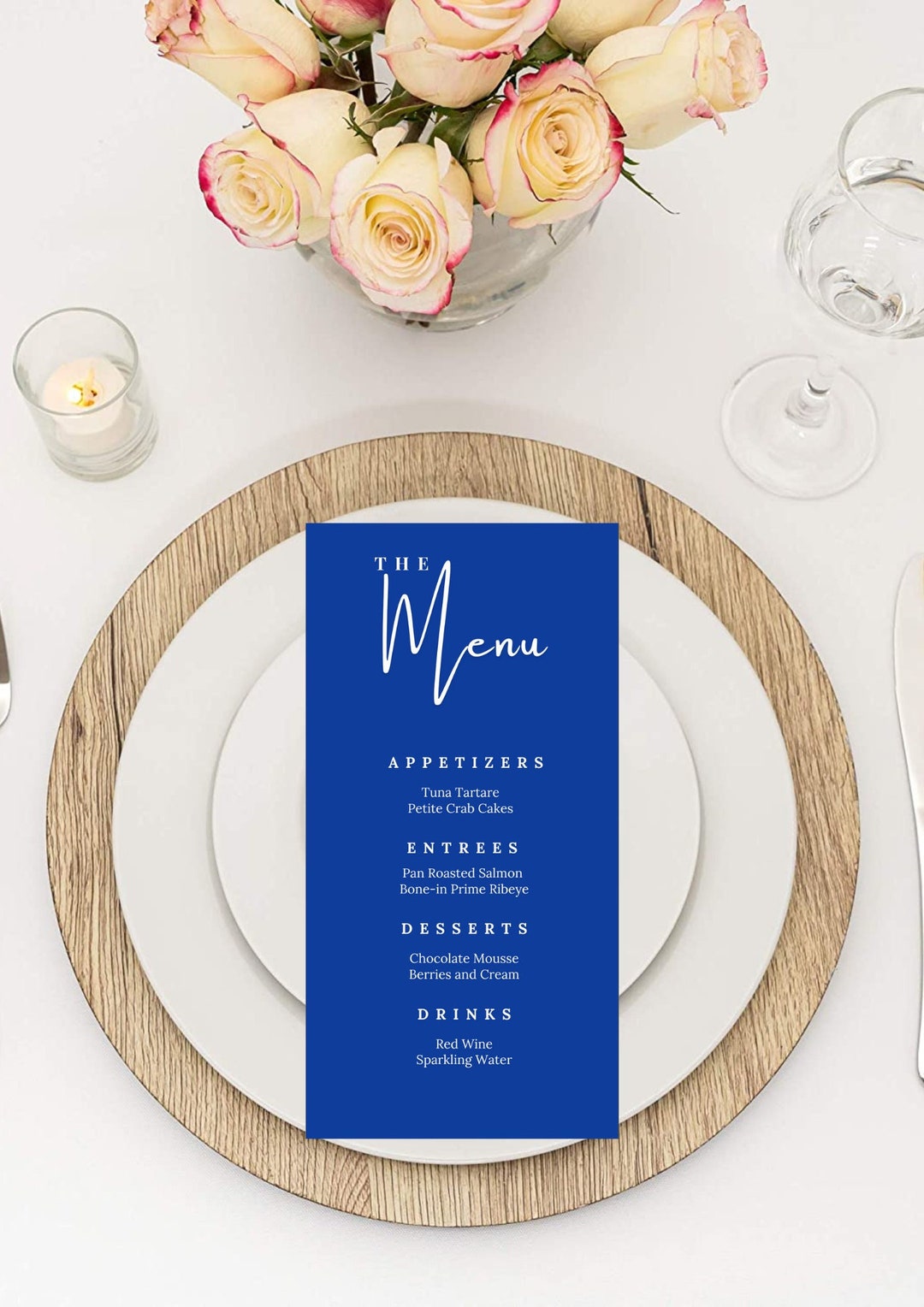 Editable Blue Menu Cards Template, Minimalist Menu, Birthday Dinner ...