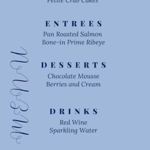 Editable Shades of Blue Menu Card Template, Blue and Gold Menu Cards ...