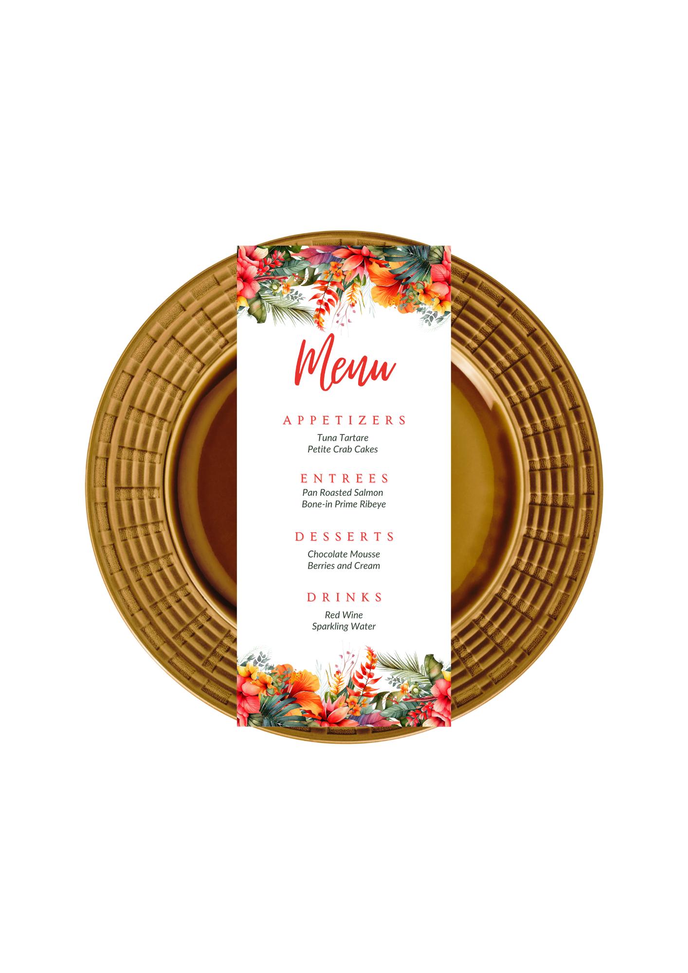 Modèle de carte modifiable de menu tropical, anniversaire, menu du ...