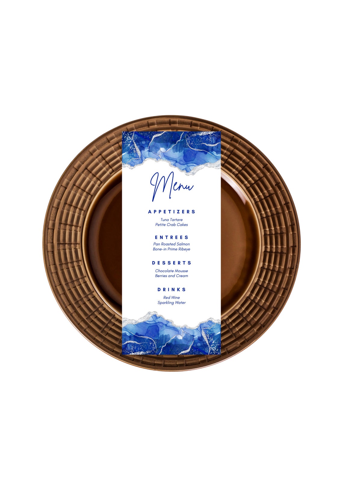 Editable Menu Card Template, Royal Blue and White, Birthday, Dinner ...