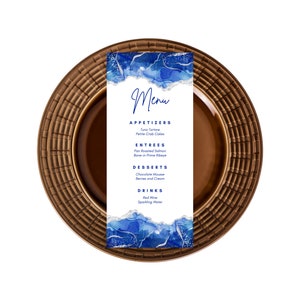 Editable Menu Card Template, Royal Blue and White, Birthday, Dinner ...