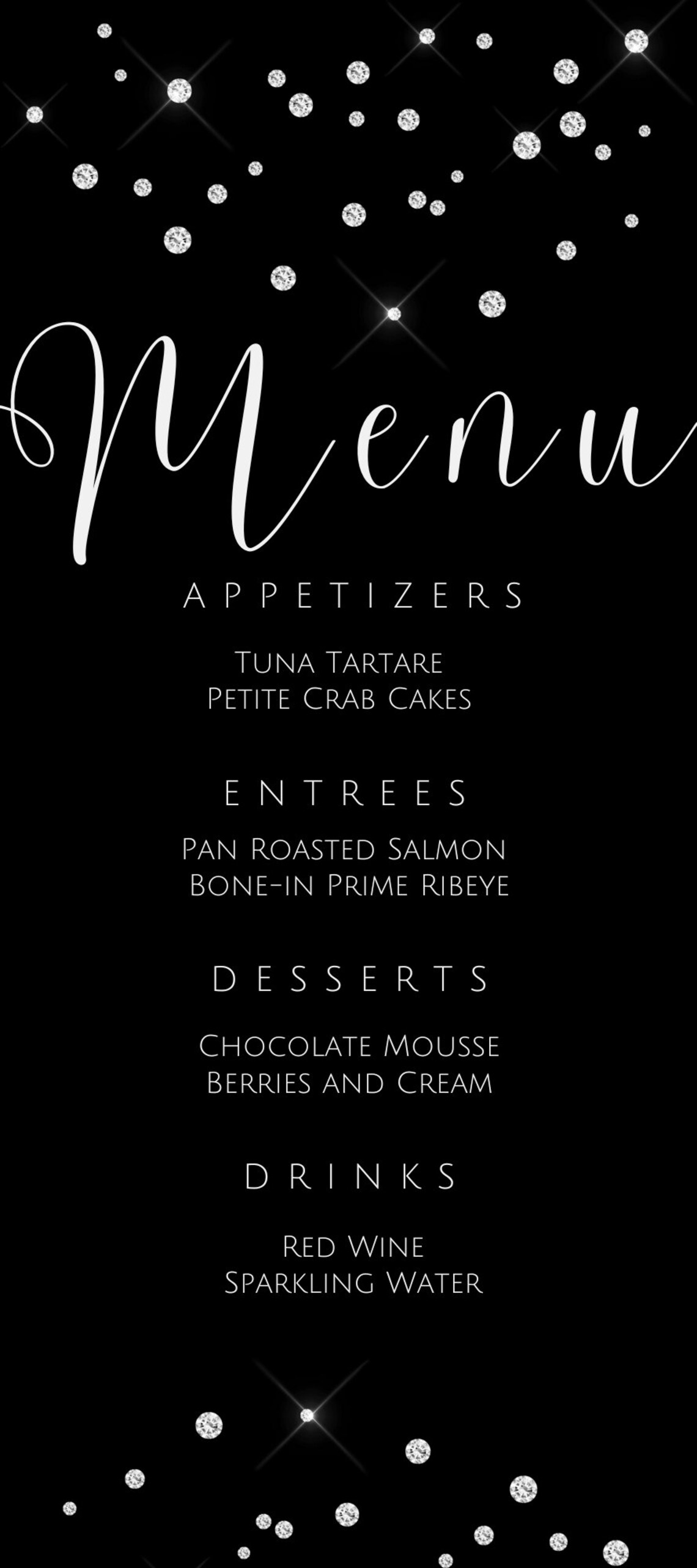 Editable Silver and Black Menu Card Template Glam Silver - Etsy