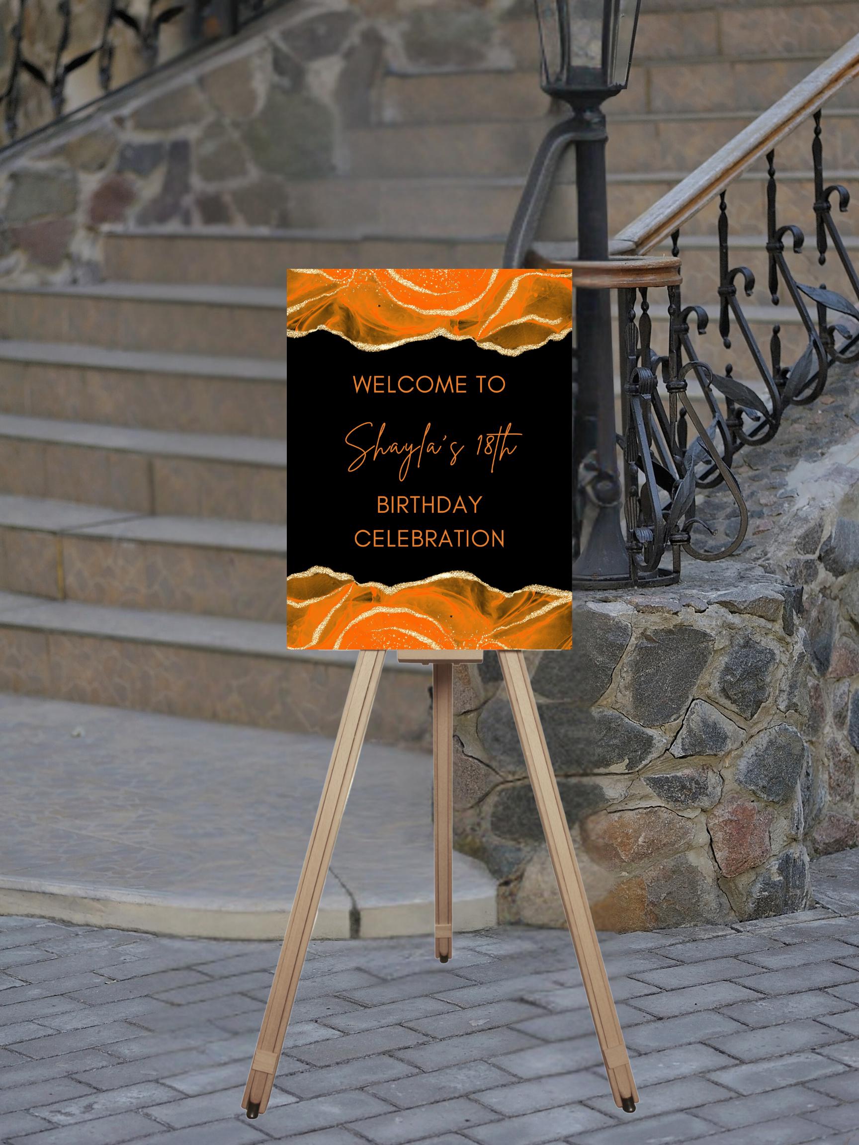 Editable Welcome Sign Template, Orange and Black, Wedding, Baby Shower ...