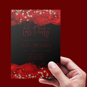Editable Red and Black Invitation, Let's Party Birthday Invite, Glam ...
