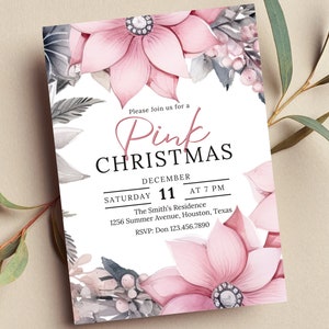 Editable Pink Christmas Party Invitation, Girls Holiday Party, Girls ...