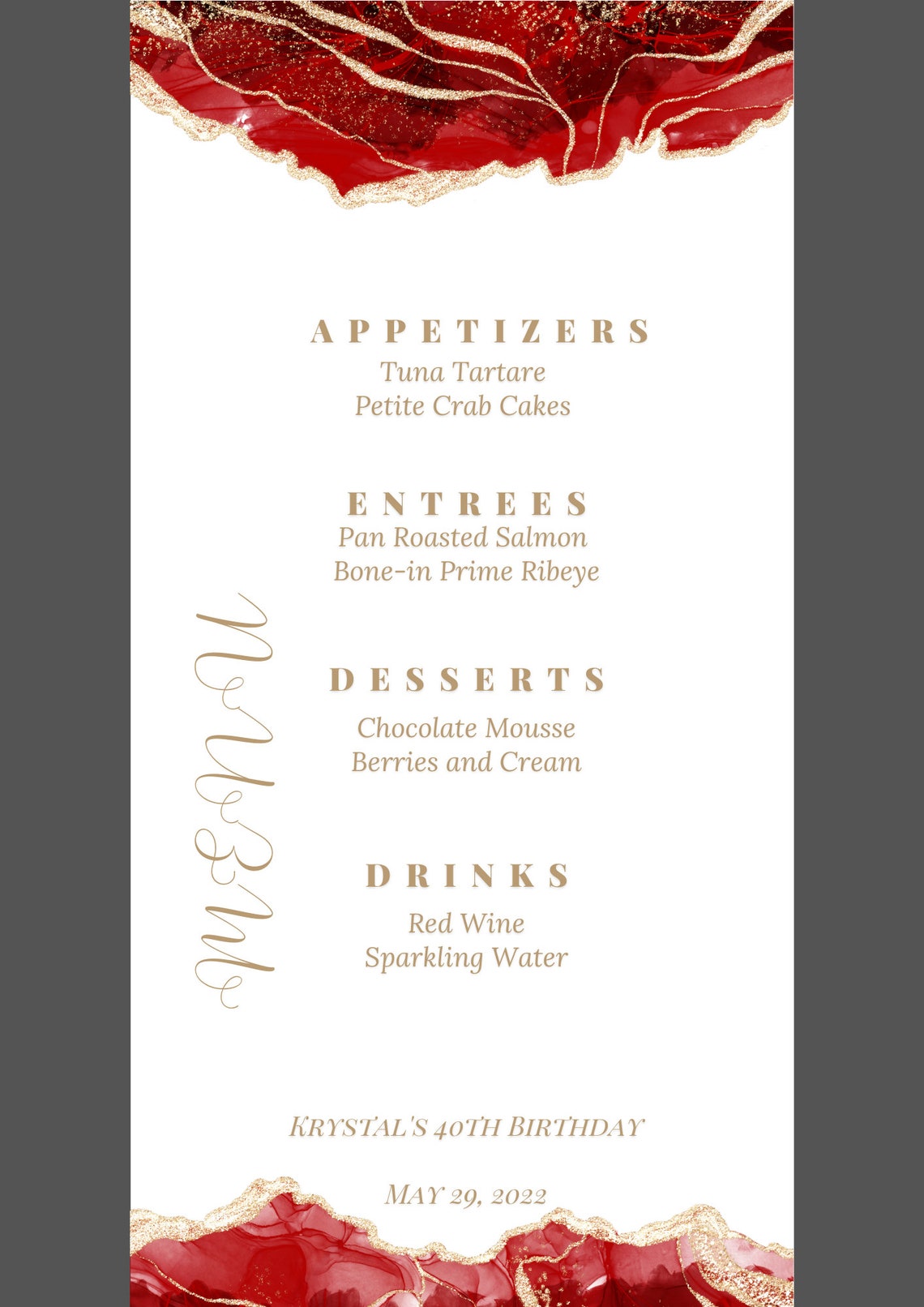 Editable Birthday Party Menu Card Template Red and White - Etsy Canada