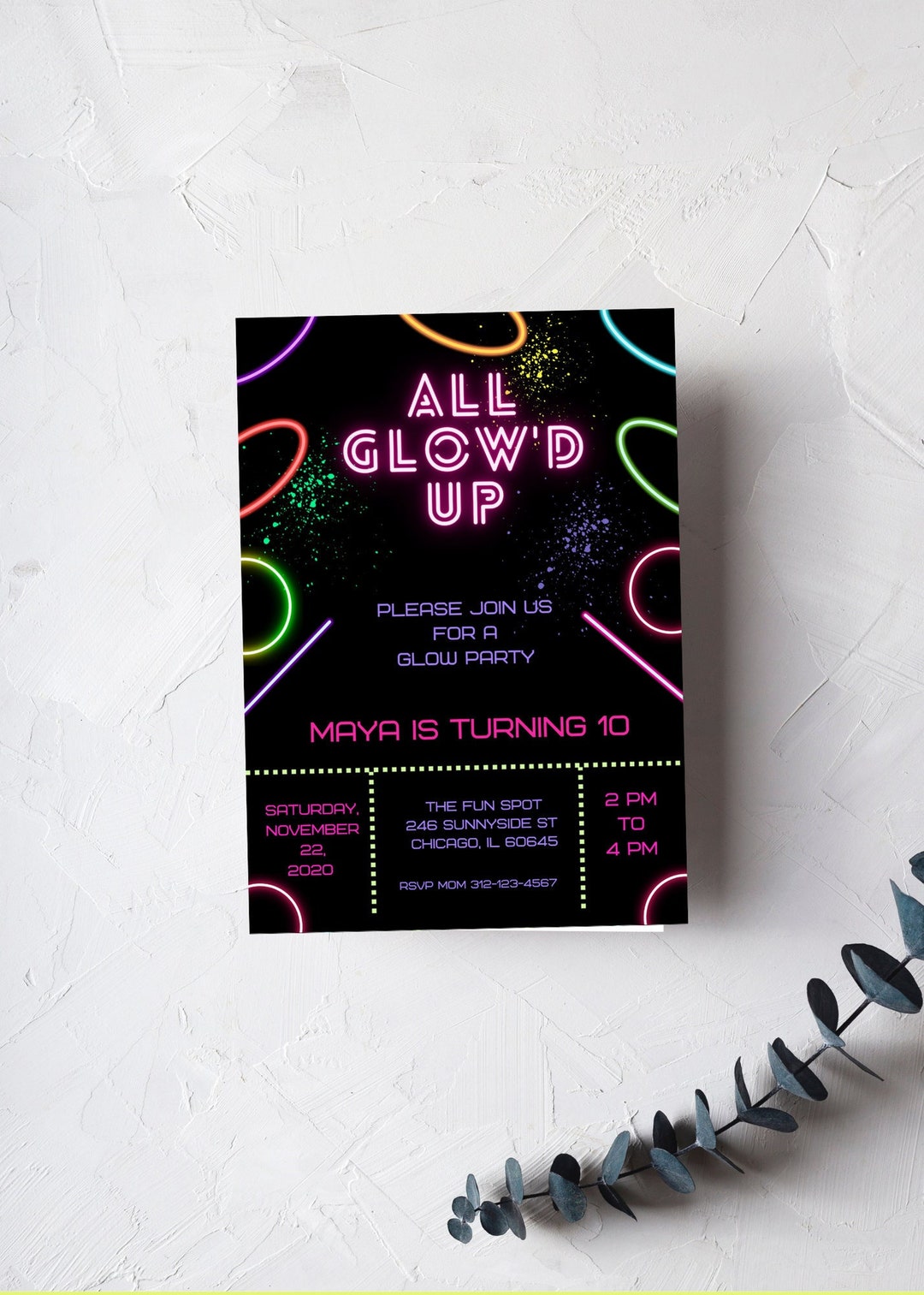 Editable Glow Party Invitation, All Glow'd up Birthday Invitation Girl ...