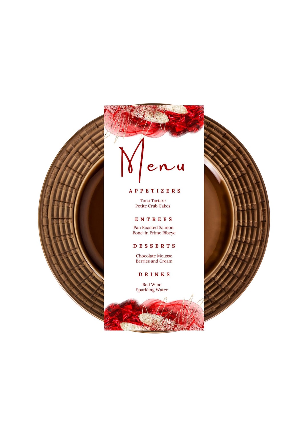 Editable Red and Gold Menu Template, Birthday Dinner Menu Cards ...