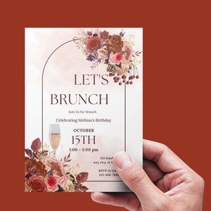 Editable Let's Brunch Invitation, Autumn Flower Birthday Brunch, Fall ...