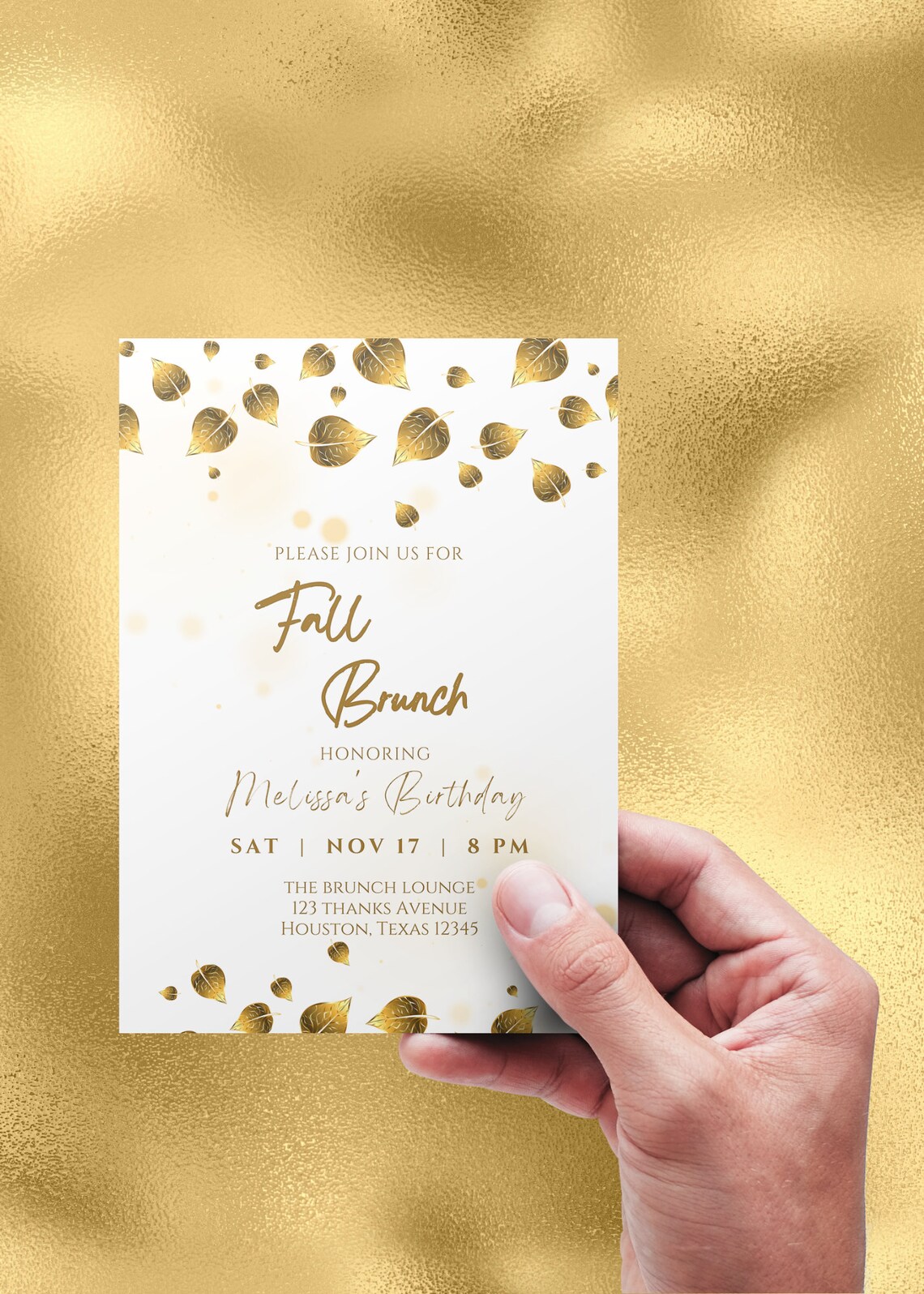 Editable Fall Brunch Invitation Birthday Brunch Gold Leaf - Etsy