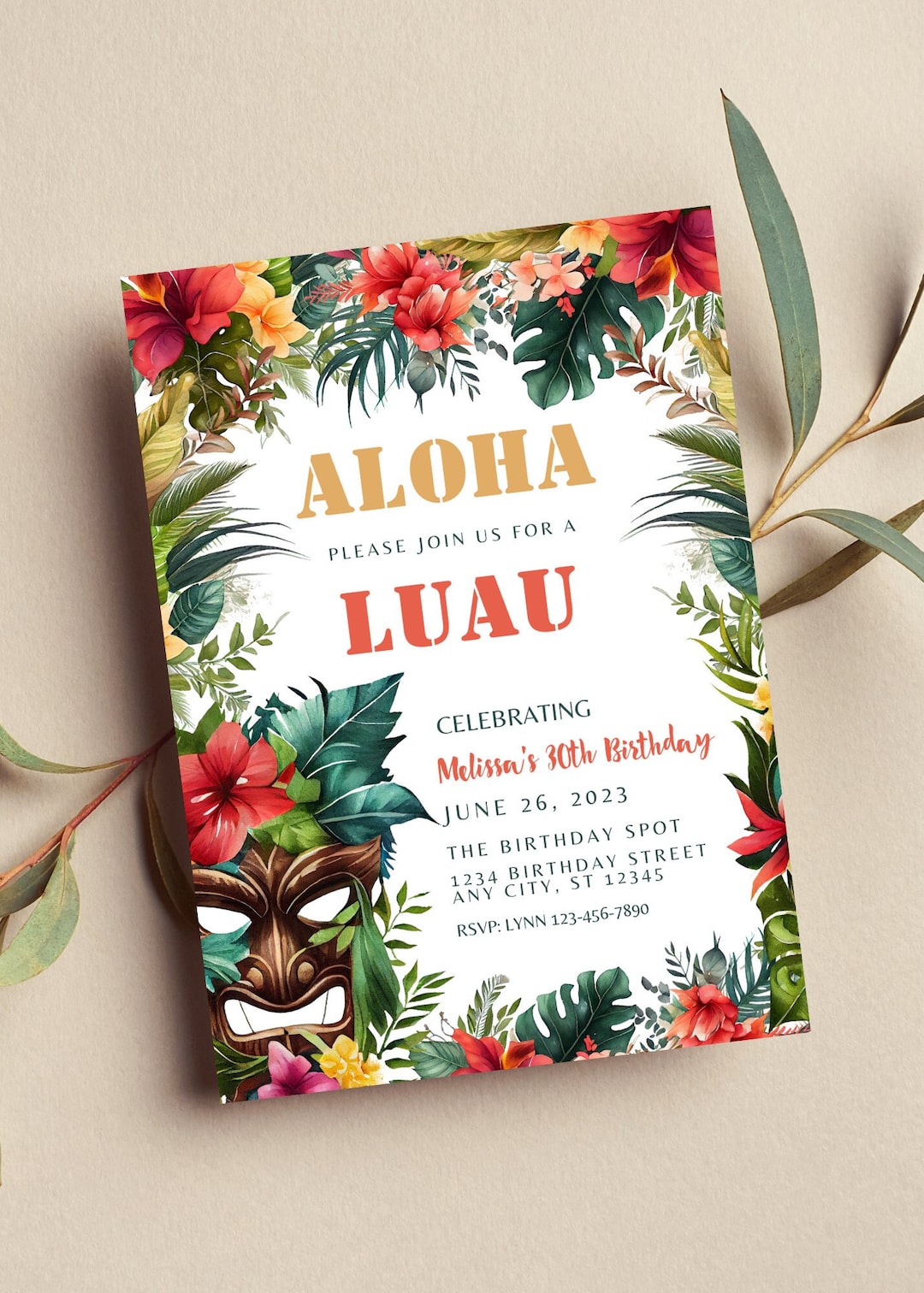 Editable Luau Birthday Invitation, Aloha, Hawaiian Invitation, Luau ...