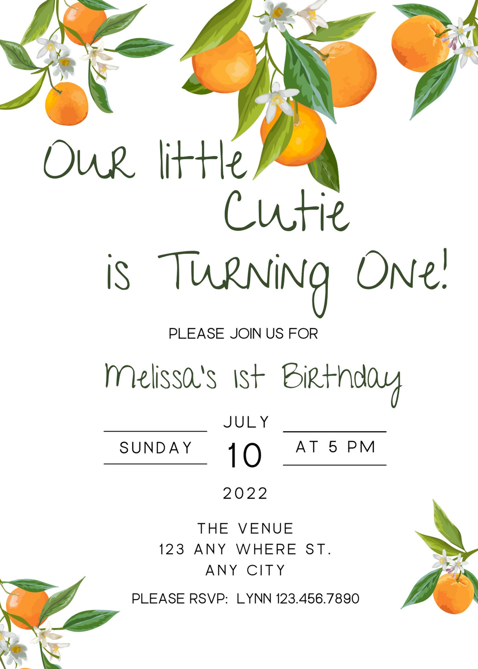 Editable Our Little Cutie is Turning One Invitation, 1st Birthday ...