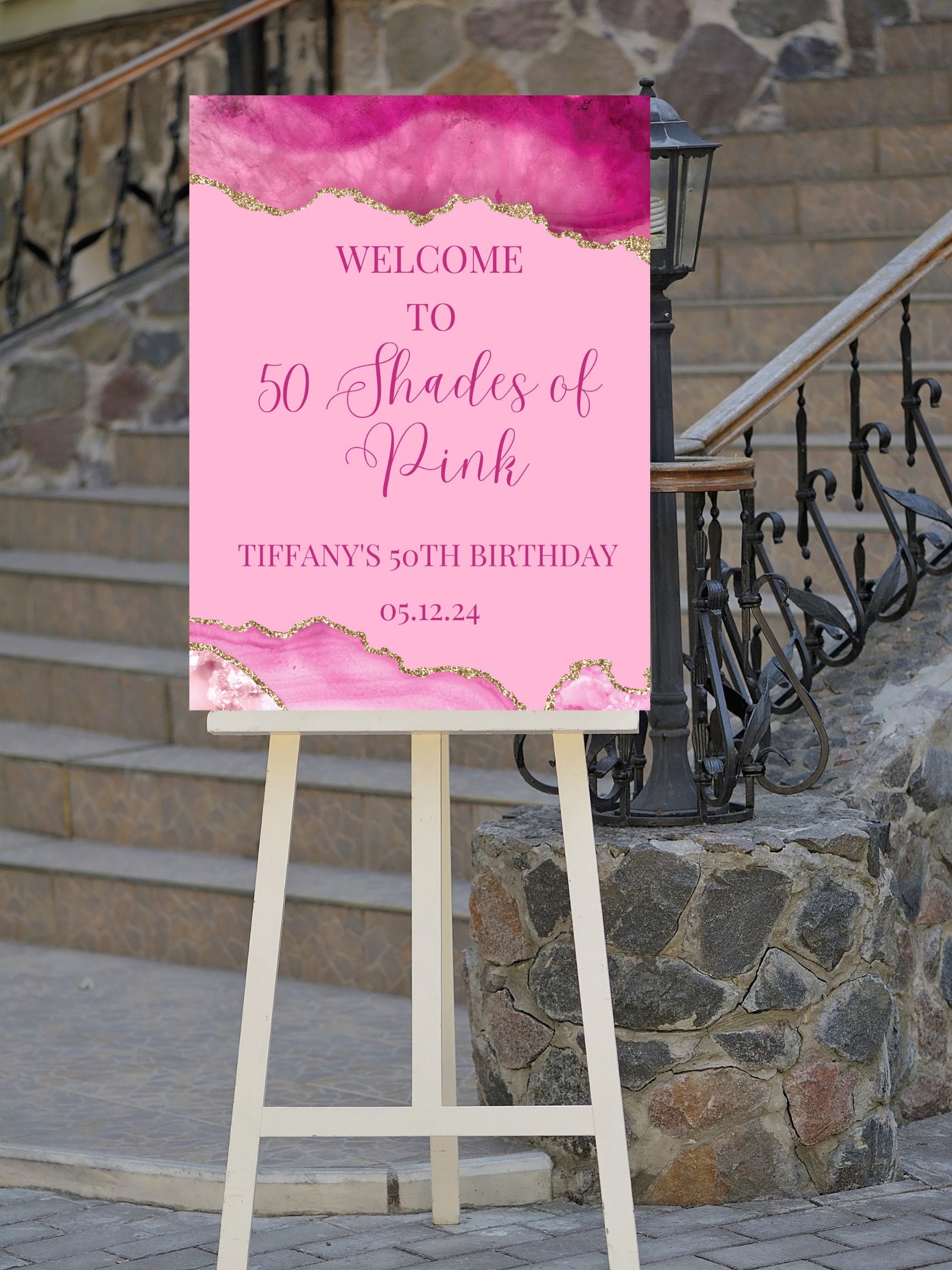 Editable Shades of Pink Birthday Welcome Sign Pink Agate - Etsy