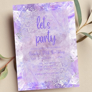 Editable Let's Party Invitation, Purple Birthday Invite, Glam, Lavender ...
